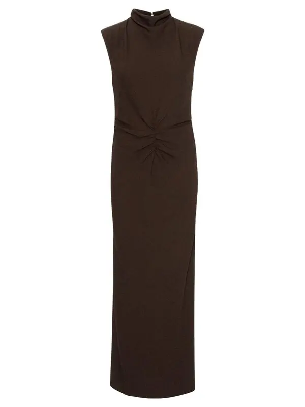 ROTATE BY BIRGER CHRISTENSEN Sleeveless High Neck Gathered Midi Dress - Mole