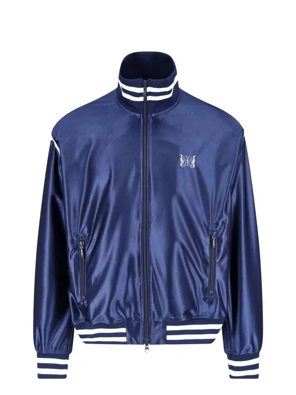 Needles Zip Hoodie "track" In Satin - Blue