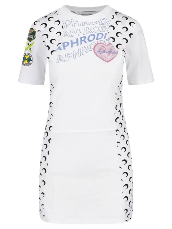 MARINE SERRE Upcycled Mini Dress With All-over Prints - White