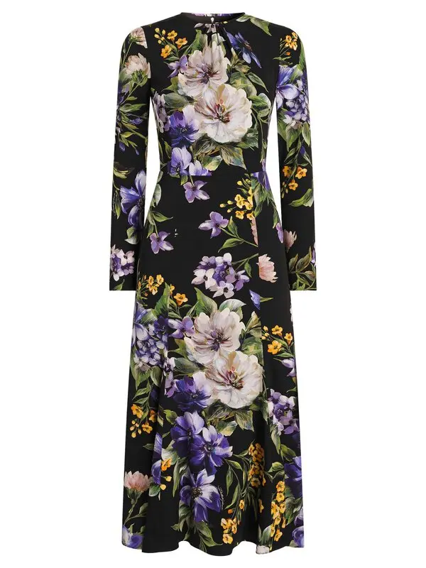 Dolce & Gabbana Charmeuse Floral Print Long Sleeve Dress - Multicolor