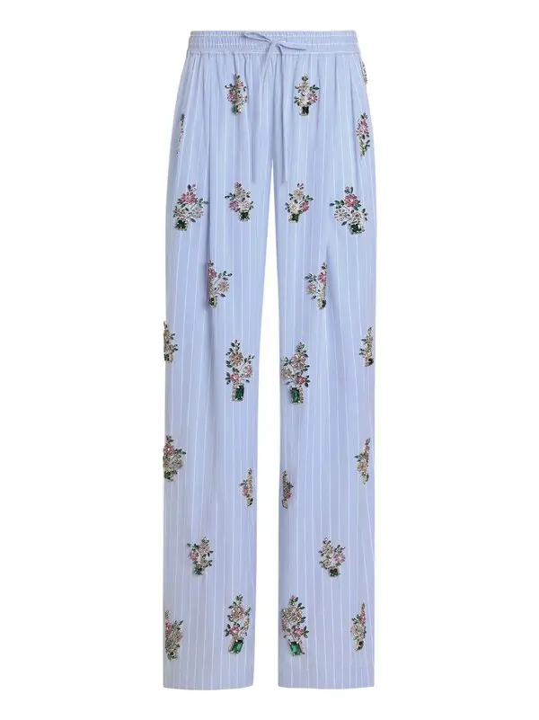 Dolce & Gabbana Striped Poplin Trousers With Crystal Flower Embroidery - Multicolor
