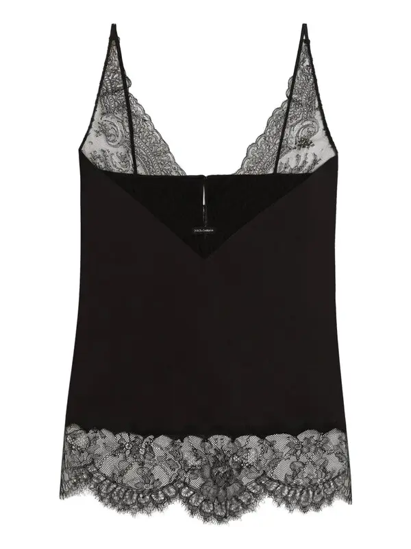 Dolce & Gabbana Silk Satin Lace Trimmed V-neck Camisole - Black