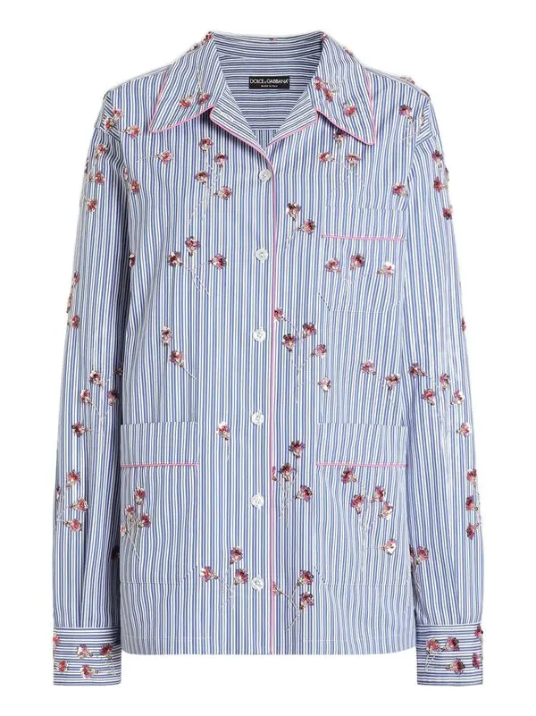 Dolce & Gabbana Poplin Shirt With Crystal Flower Embroidery - Multicolor