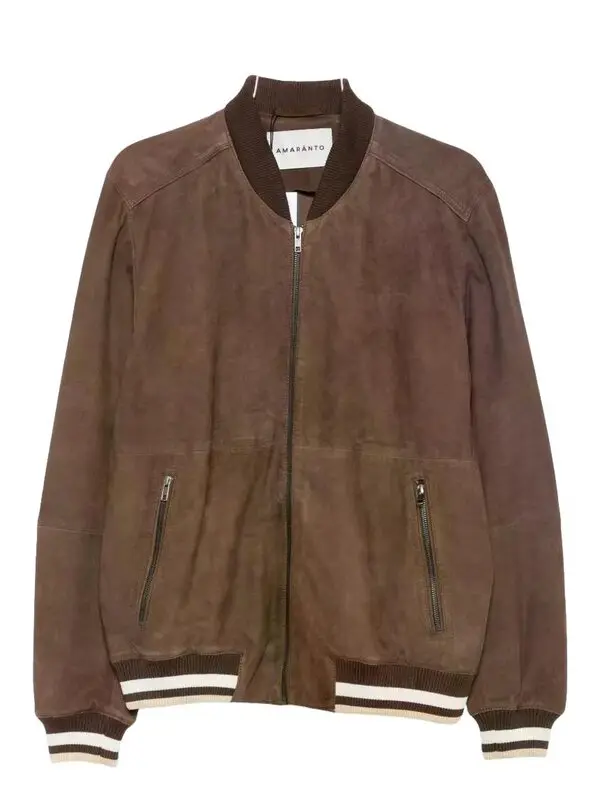 AMARANTO Suede Striped-trim Bomber Jacket - Brown