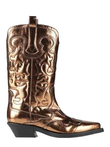 GANNI Metallic Cowboy Boots - Bronze