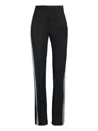 Pinko Viscose Wool Blend Straight Leg Pants With Crystal Side Stripes - Black