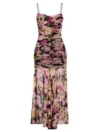 Pinko Floral Print Draped Midi Dress - Black