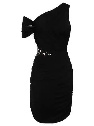 MARINE SERRE Asymmetrical Draped Mini Dress - Black