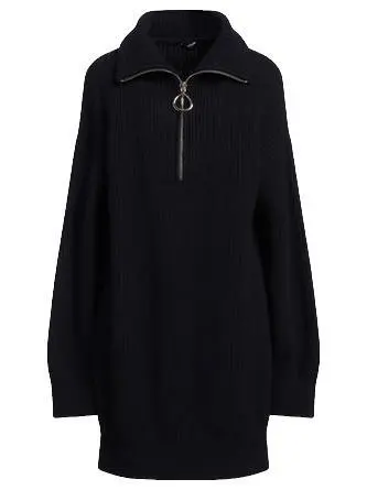 DONDUP Wool Ribbed-knit Mini Dress With Half-zip Neckline - Navy