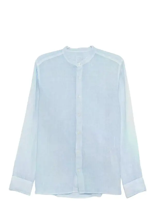 120% Lino Mandarin-collar Shirt - Blue