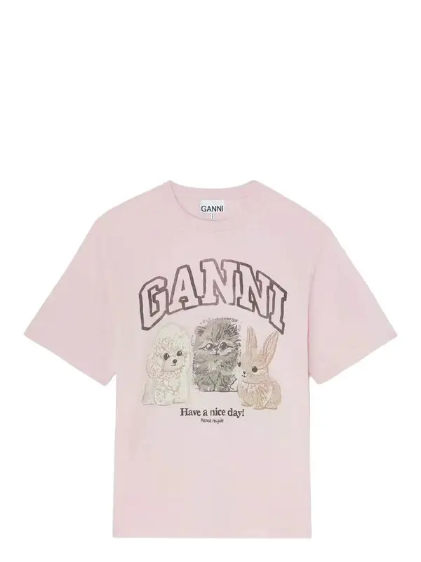 GANNI Printed T-shirt - Pink