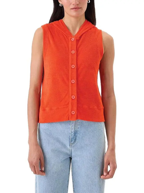 Goldie LeWinter Sleeveless Button-front Hoodie - Fiesta