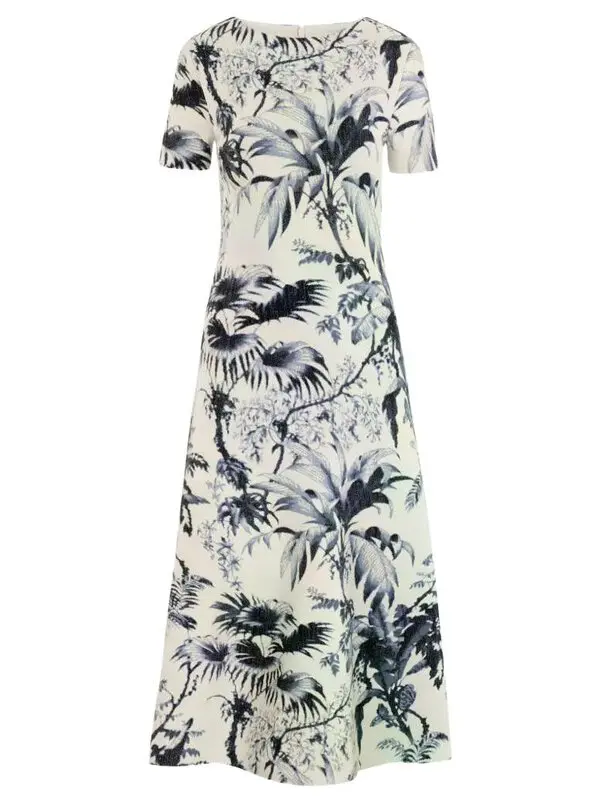 Oscar De La Renta Chiné Palm Leaves Knit Dress - Neutrals