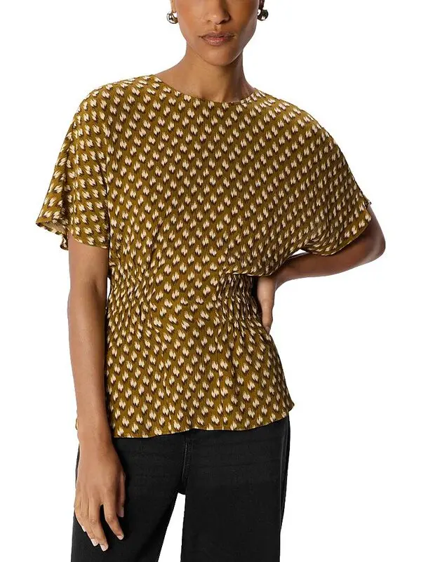 Whistles Ikat Spot Shirred Blouse - Khaki/multi