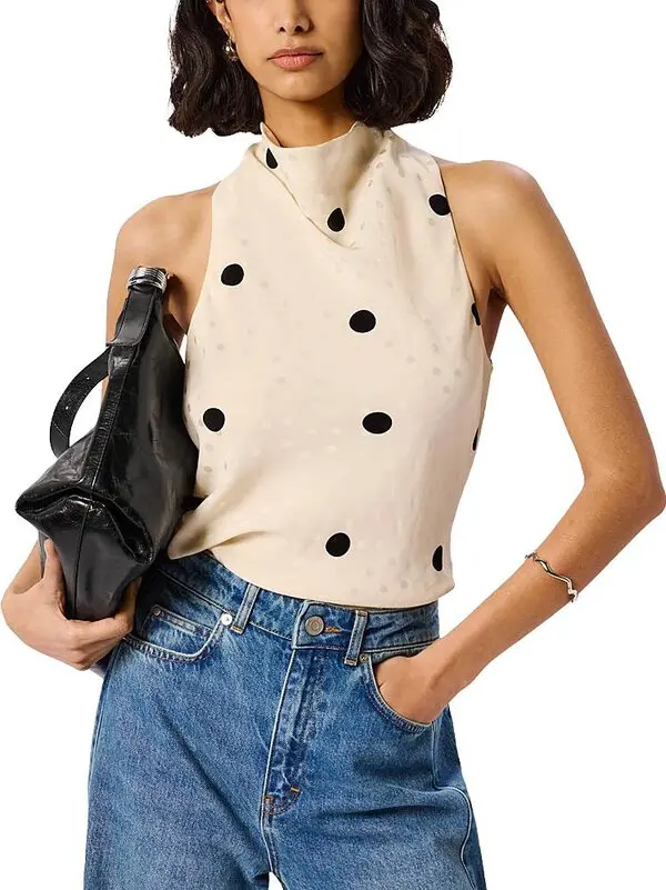 Whistles Jacquard Satin Polka Dot Top - Cream/multi