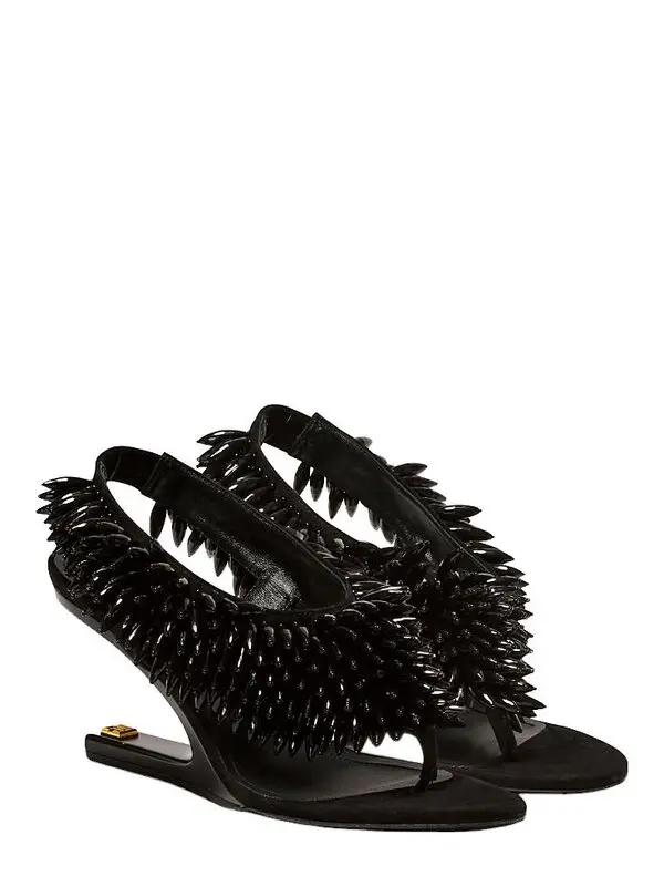 Balmain Beaded Wedge Sandals - Black