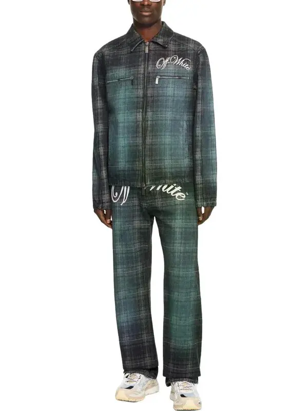 Off-White Check Jacquard Logo Jeans - Blue
