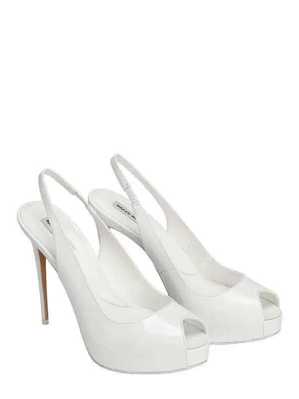 NAKED WOLFE River Peep-toe Slingback Heels In Patent Leather - White