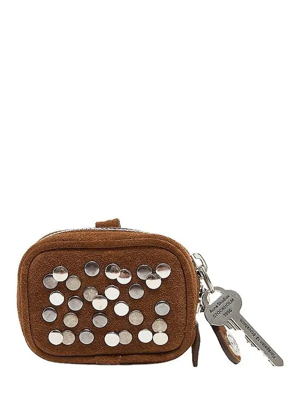 Acne Studios Camero Clip Rivets Suede Coin Pouch - Cognac Brown