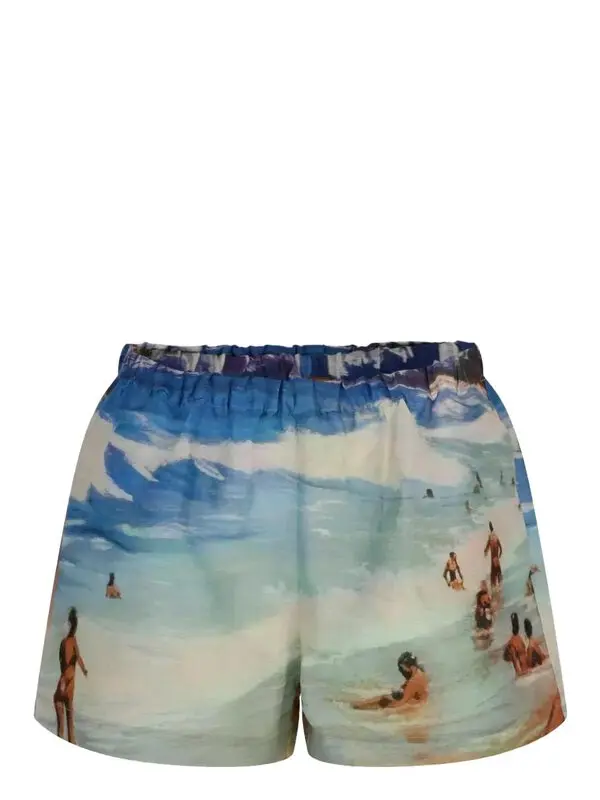 Cult Gaia Mori Beach Print Shorts - Blue