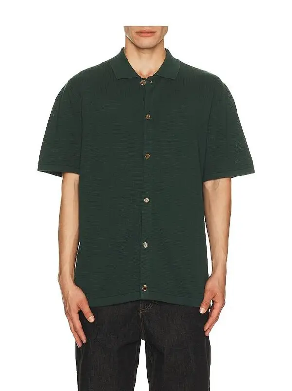 RHYTHM Textured Knit Shirt In Dark Green - Forest