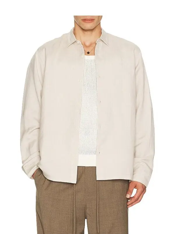 AUTO-REPLY Andrew Long Sleeve Linen Shirt In Cream - Sand