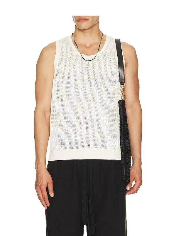 AUTO-REPLY Knit Mesh Tank Top In Cream - Sea Salt