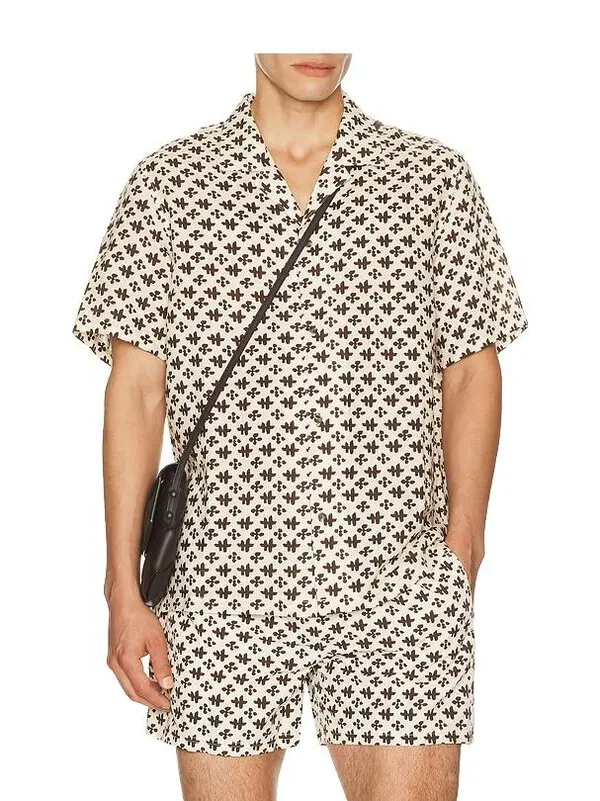 AUTO-REPLY Alex Printed Short Sleeve Linen Shirt In Cream - Relic Saltstone