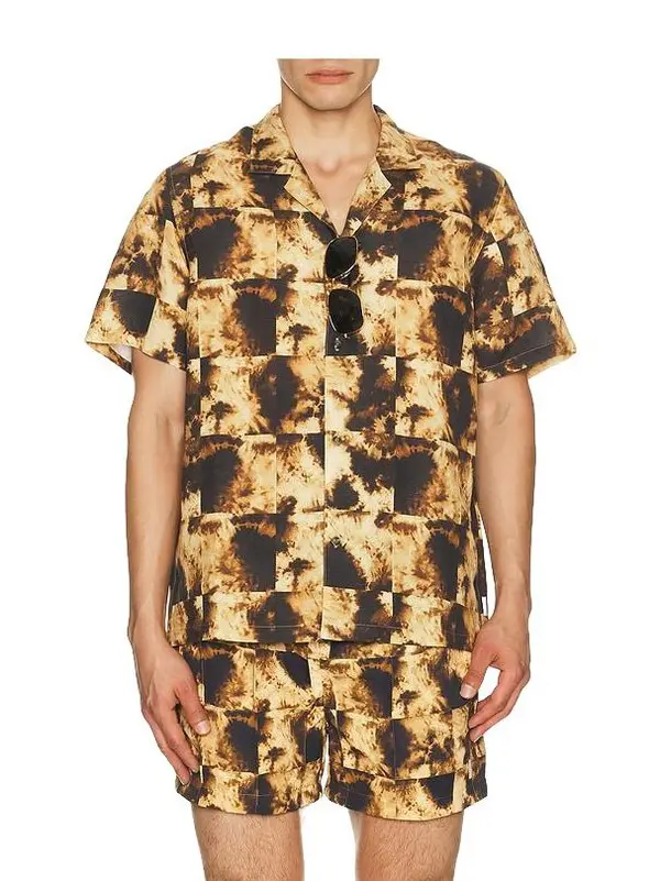 AUTO-REPLY Alex Printed Short Sleeve Linen Shirt In Brown - Tie Dye Molino