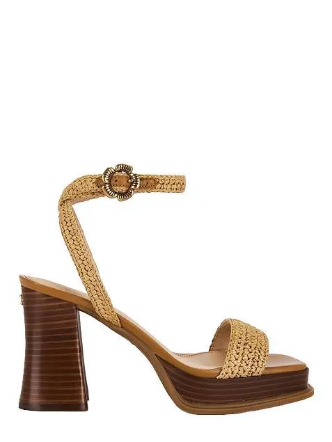 COACH Platform Sandals With Block Heel - Natural Raffia
