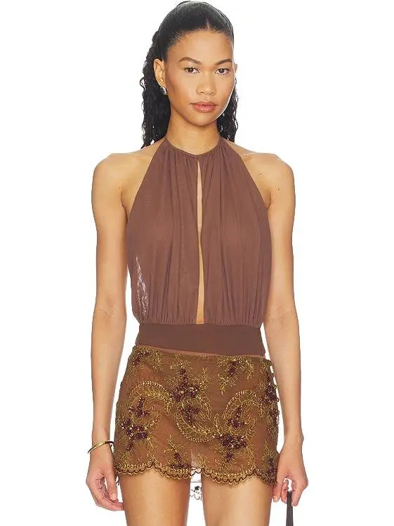 Majorelle Chantal Halter Neck Bodysuit - Chocolate Brown