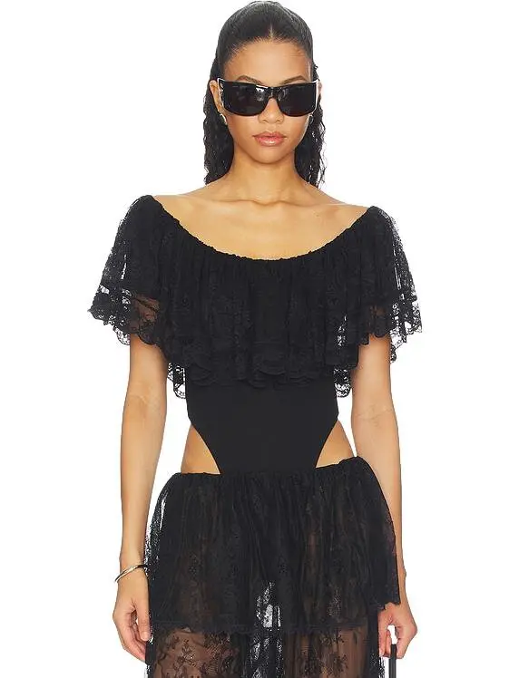 Ronny Kobo Rosette Bodysuit - Black