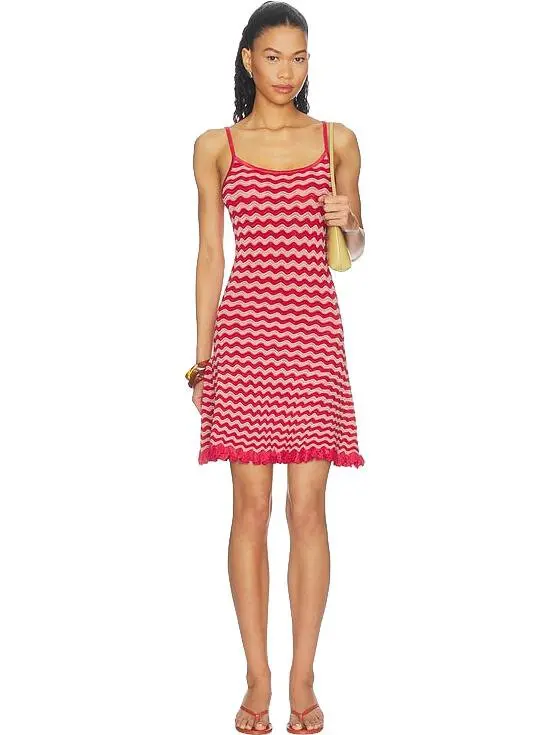 Solid & Striped Knit Dress With Chevron Pattern - Rooftop Red