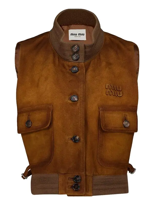 Miu Miu Suede Leather Vest - Brown