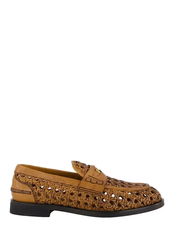 Miu Miu Woven Leather Loafers - Brown