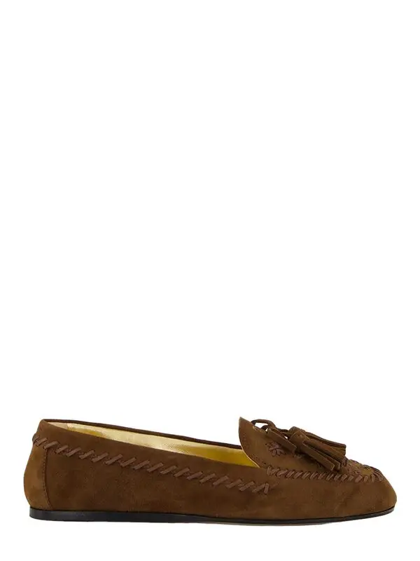 Prada Cocoa Tassel Suede Leather Loafers - Brown