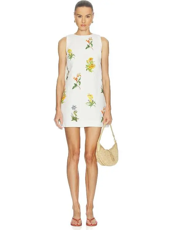 Hemant & Nandita Embroidered Floral Linen Blend Mini Dress - White