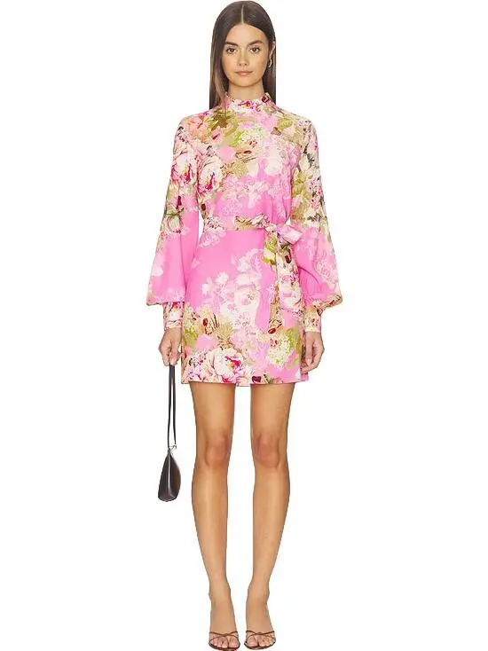 Hemant & Nandita Printed Crepe Dress With Detachable Waist Tie - Pink