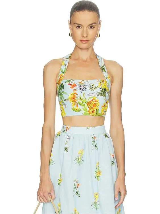 Hemant & Nandita Floral Halter Neck Cropped Top - Blue