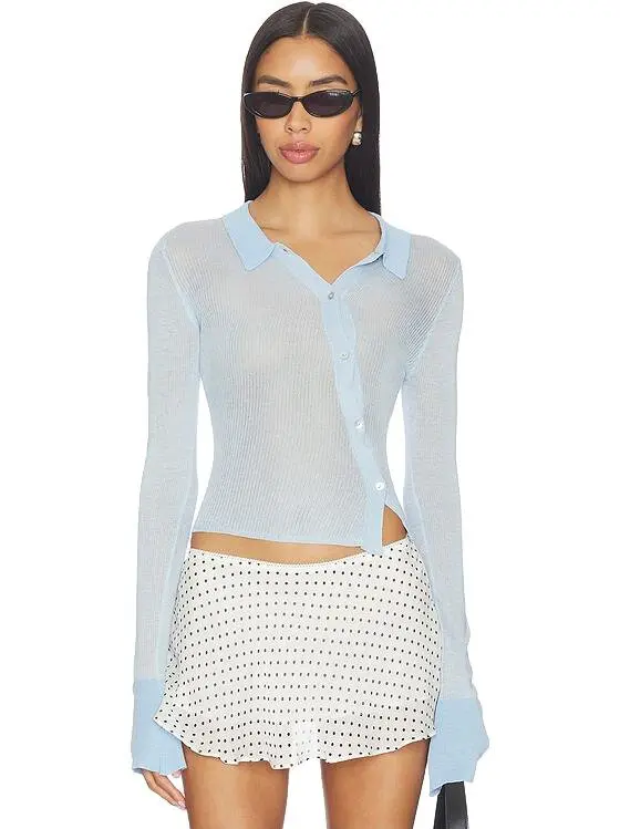 I.AM.GIA Ribbed Knit Sheer Button-up Shirt - Powder Blue