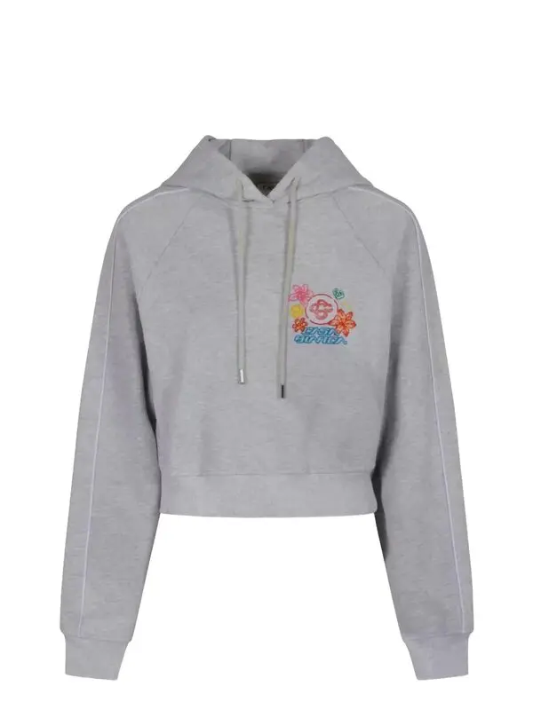 Casablanca Embroidered Cotton Cropped Hoodie - Grey