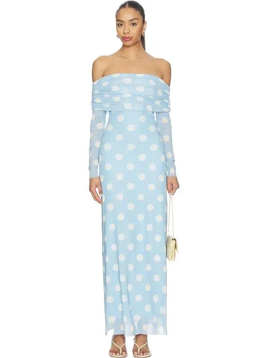 Steve Madden Off-shoulder Polka Dot Maxi Dress - Windsurfer & Antique White