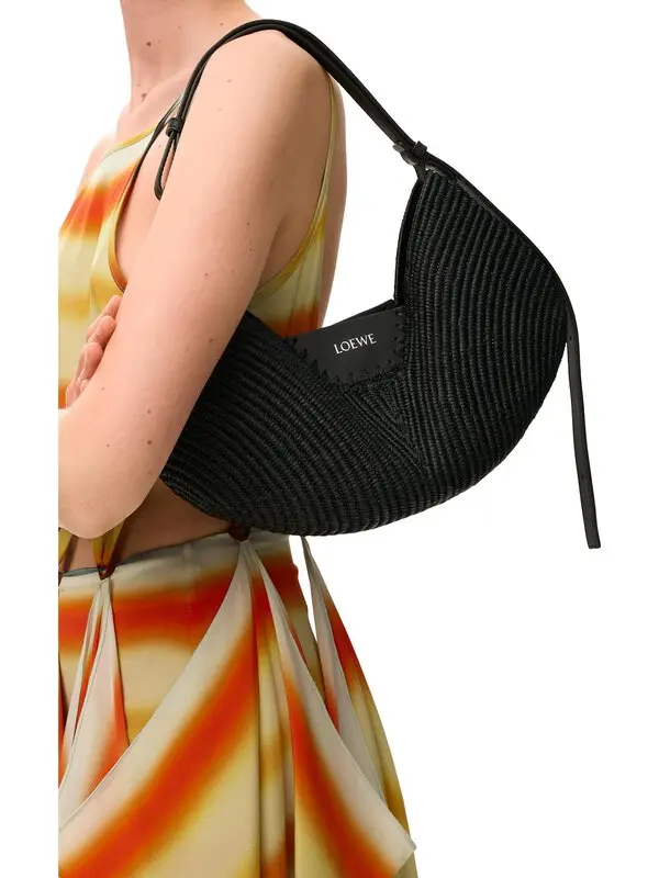 Loewe Medium Swing Bag In Raffia And Leather - Black