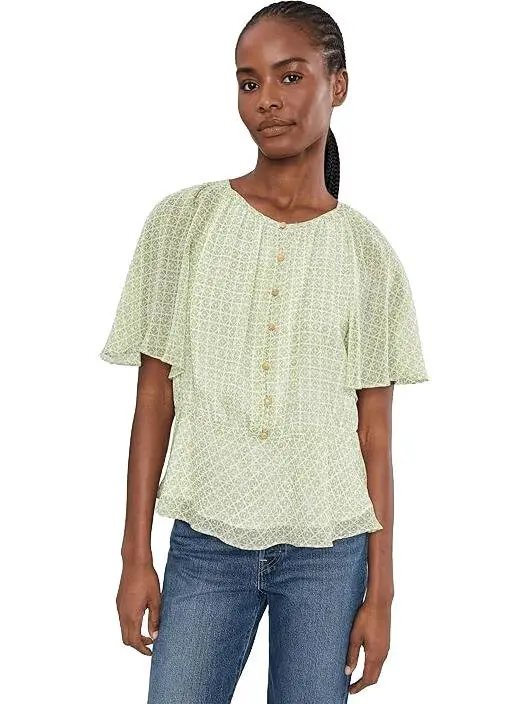 Vince Camuto V-neck Peplum Top With Raglan Flutter Sleeves - Olive