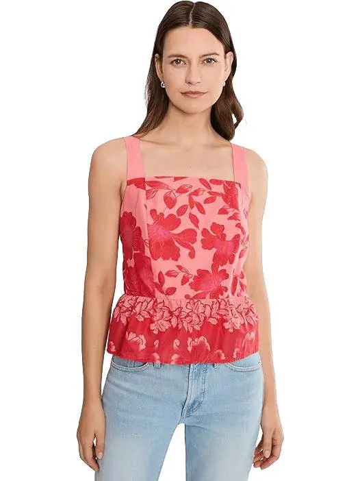 Vince Camuto Sleeveless Peplum Floral Top - Red