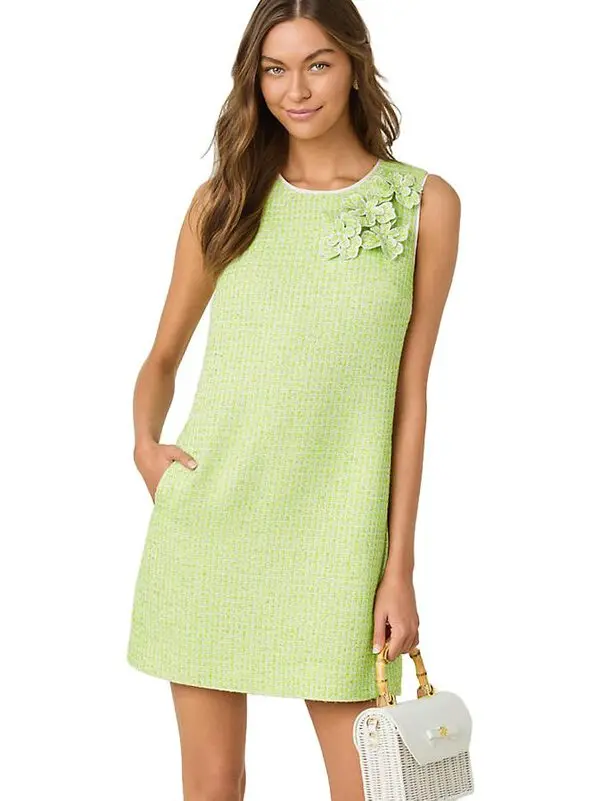 Lilly Pulitzer® Edita Boucle Shift Dress With Floral Appliques - Crocodile Green Fantasy Boucle