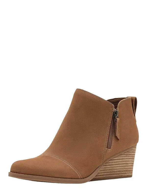 Toms Goldie Ankle Wedge Boots With Zip Up Closure - Brown
