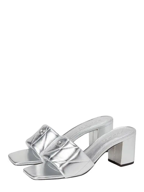 COACH Holly Quilted Block Heel Sandals - Silver