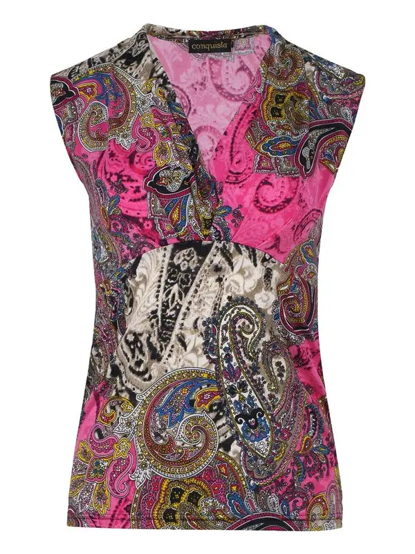CONQUISTA Fuchsia Print V-neck Jersey Top - Pink