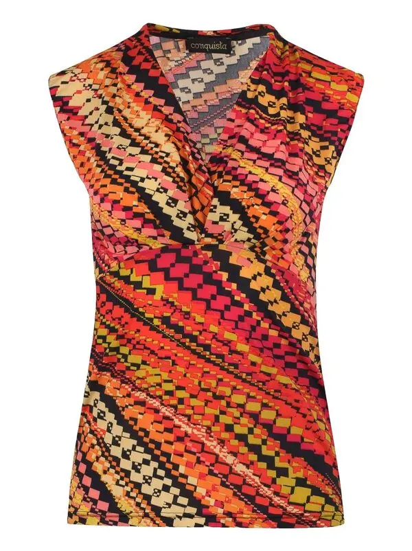 CONQUISTA Sleeveless Printed V-neck Top - Red